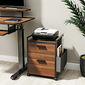 EUREKA ERGONOMIC Rolling File Cabinet with Bag for Home Office,File Cabinet 2 Drawers, Under Desk Rolling File Cabinet, Wood Filing Cabinet, Printer Stand with Storage,Walnut