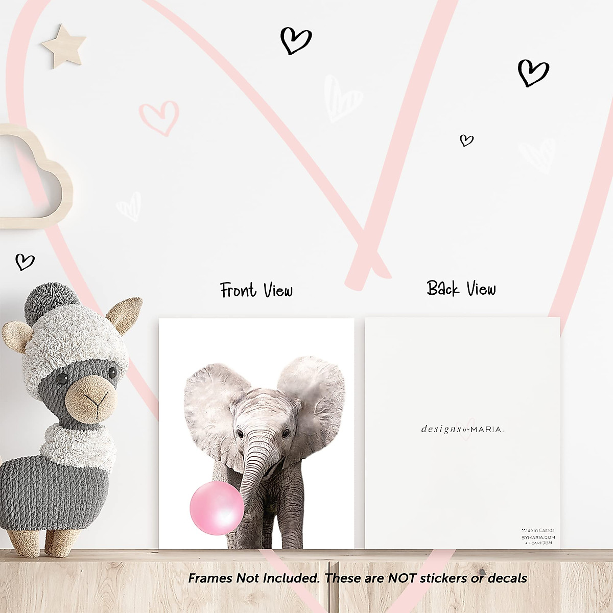 Designs by Maria Inc. Set of 6 UNFRAMED safari animal kids blowing pink bubblegum nursery decor | Cute animal pictures | Animal posters safari wall decor | Animal bubbles play room Wall Art (8"x10")