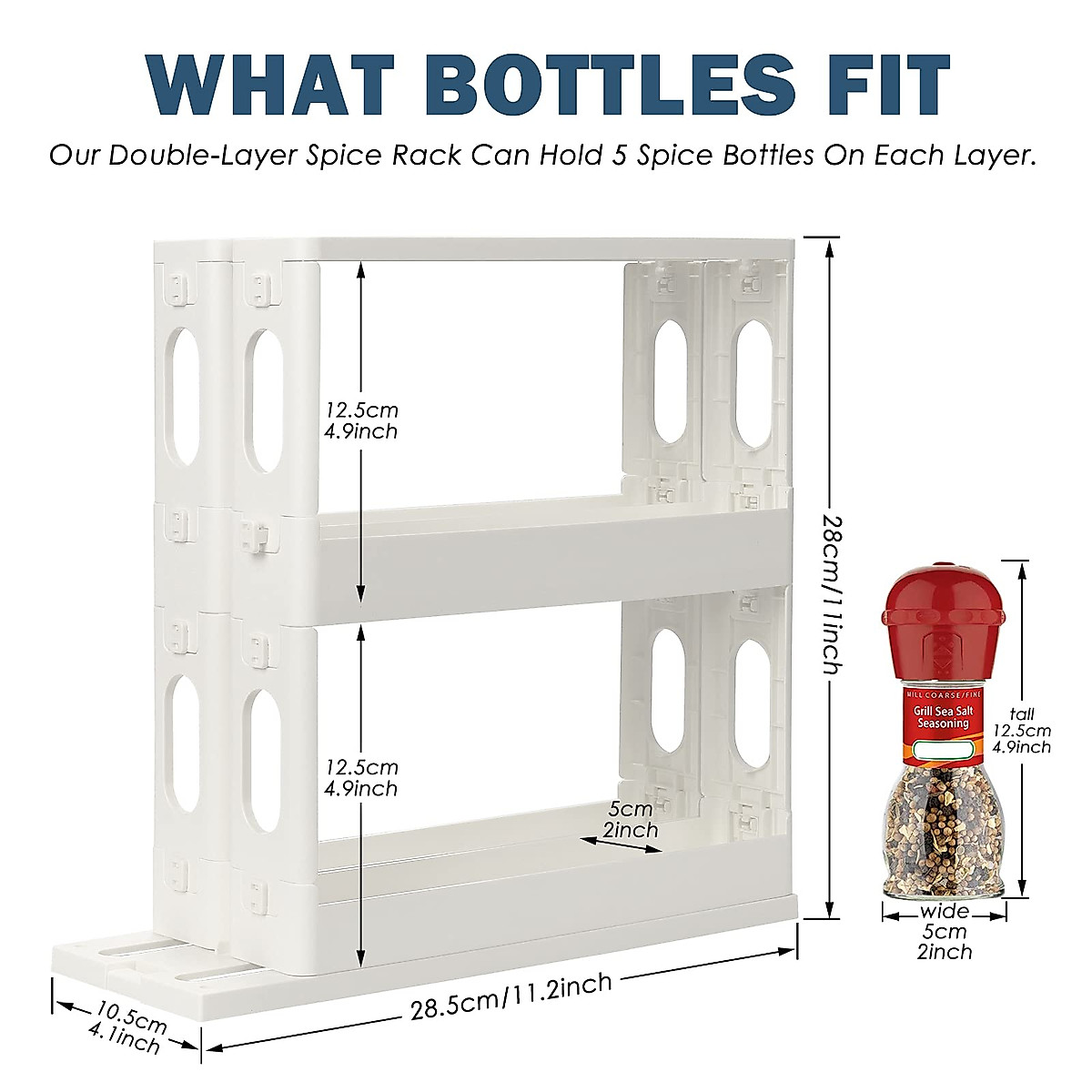 Senhuok Rotating Spice Rack Plastic Seasoning Spice Jar Rack Storage 2 Tier Pull Out Kitchen Cabinet Organiser Slide Salt Bottle Box Holder Shelf Counter Spice Stand Multi-Function Pantry Door Storage