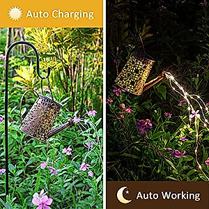 Gusgopo Small Solar Outdoor Lights, Hanging Waterproof Garden Decor Strip Light, Automatic Warm LED Metal Watering Can Light, Decoration for Landscape, Patio, Yard, Lawn, Pathway, Walkway, Tree