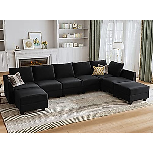 HONBAY Flexible Modular U Shaped Sofa, Black, Wood, 112.60 x 81.50 x 33.90 in