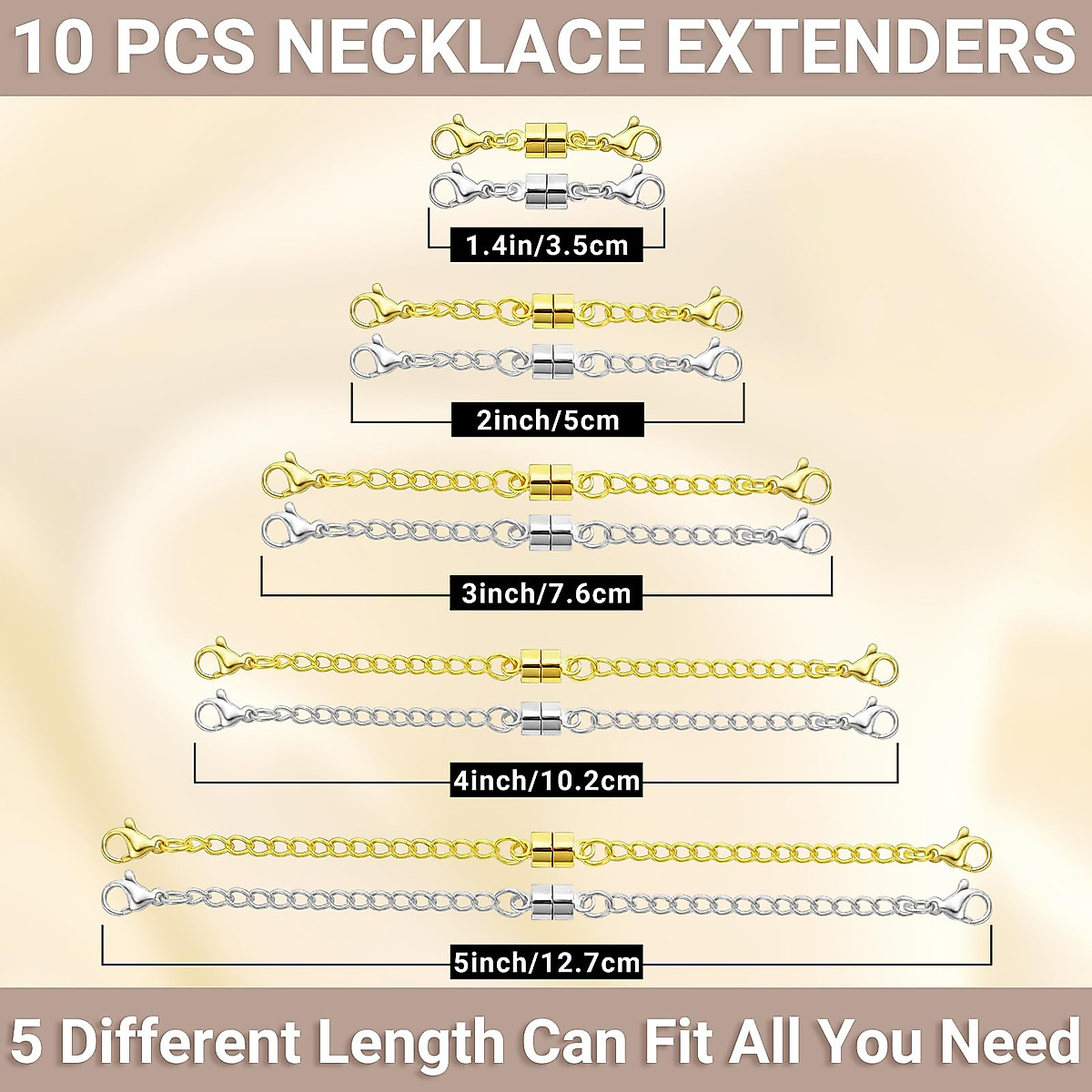 MKCYD Necklace Extender with Magnetic Clasps Chain Extenders for Necklaces,Gold and Silver Magnetic Necklace Clasps and Closures with Necklace Extenders Bracelet Extender Necklace Extension