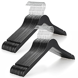 TOPIA HANGER Wooden Hangers 30 Pack, 0.28-inch Slim & Durable Clothes Hangers Space Saving, Black Wood Hanger with 360°Swivel Hook and Non-Slip Shoulder Notches for Coat,Shirts, Camisoles, CT51B
