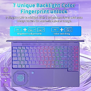【Win 11 Pro/Office 2019】 16" Laptop Ultra-Narrow bezels 2.5K FHD(2560x1600) IPS Screen, Celeron N5095, 12G RAM, 1TB SSD, Color Backlit KB, Fingerprint Reader, WiFi, Type-C, HDMI(12G+1T SSD, Purple)