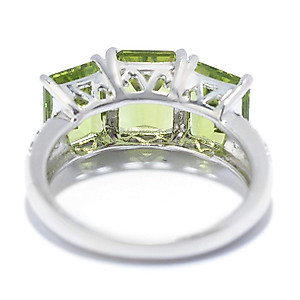 Pinctore Sterling Silver Emerald Cut Peridot & White Topaz Ring