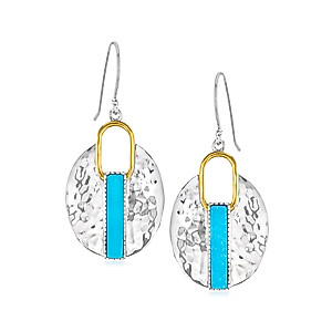 Ross-Simons Turquoise Drop Earrings in 2-Tone Sterling Silver