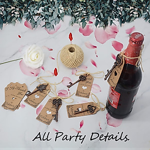 Aokbean 100pcs Wedding Party Gifts Favors for Guests Mixed Skeleton Key Bottle Opener with Thank You Cards and Hemp Rope for Birthday Housewarming Bridal Showers (Copper)