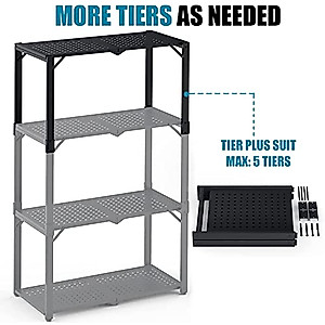 Hastatii 3-Shelf Storage Shelving Unit Metal Rack Heavy-Duty 28"x13.5"x33.5" for Garage, Kitchen and Bedroom Layers Increased Black