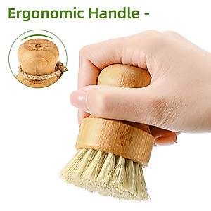 SUBEKYU Bamboo Dish Scrub Brushes, Bubble Up Bamboo Dish Brush Set with Brush Tray, Kitchen Wooden Cleaning Scrubbers Set for Washing Cast Iron Pan/Pot, Natural Sisal +Coconut Palbristles, Set of 2