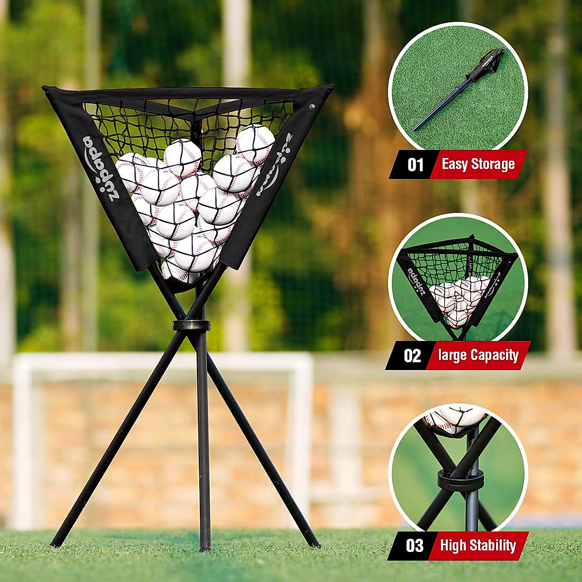 Zupapa Baseball Softball Practice Combo - 7 X 7 Feet Net Tee Caddy 12 Pack Baseballs Set, Upgraded Vivid Strike Zone, Baseball Backstop Practice Net for Hitting Pitching Batting Catching (Black)