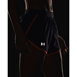 Under Armour womens Fly By 2.0 Running Shorts , (541) Tux Purple / Orange Blast / Rebel Pink , Small