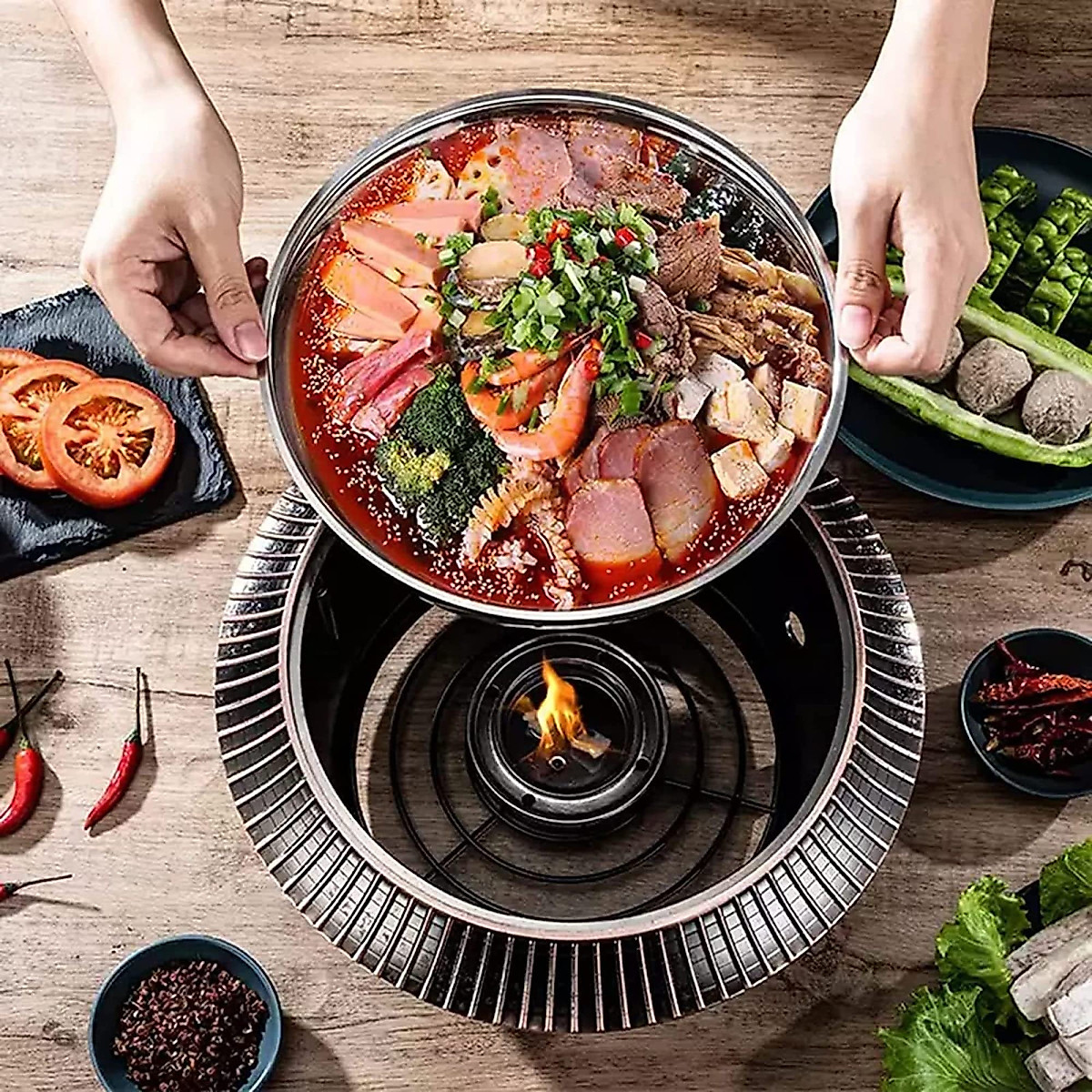 YIEOTM Round Chafer and Buffet Warmer Set, Stainless Steel Retro Chafing Dish with Fuel Holders and Lid for Wedding, Parties, Banquet/Copper