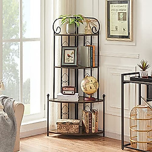 VECELO 4-Tier Ladder Corner Shelf with Metal Frame, Multipurpose Bookshelf Bookcase, Plant Stand & Storage Display Shelves for Living Room, Bedroom, Office, Rustic Brown