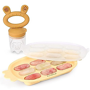Haakaa Baby Fruit Food Feeder & Silicone Nibble Tray Combo - Breastmilk Popsicle Mold for Teething, Silicone Pacifier Feeder and Teether for Baby Teething & Infant Self Feeding