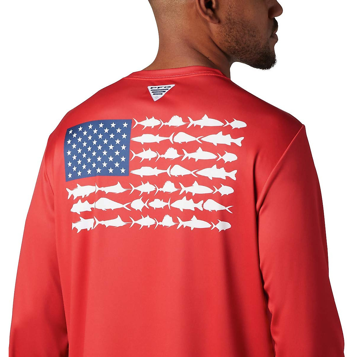 Columbia Men's Terminal Tackle PFG Fish Flag LS, Red Spark/White, 4X