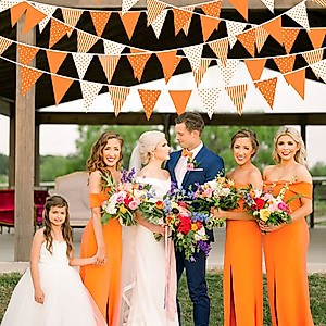 32Ft Orange Stripe Dot Triangle Flag Fabric Banner Cotton Pennant Garland Bunting Streamer for Fall Decor Autumn Wedding Birthday Party Thanksgiving Day Home Nursery Outdoor Garden Hanging Decoration