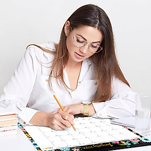 2024-2025 Desk Calendar - Desk Calendar 2024-2025, 18-Month Desk/Wall Calendar, Jul. 2024 - Dec. 2025, 16.8" x 12", Desk Calendar with Corner Protectors, Ruled Blocks - Black Floral