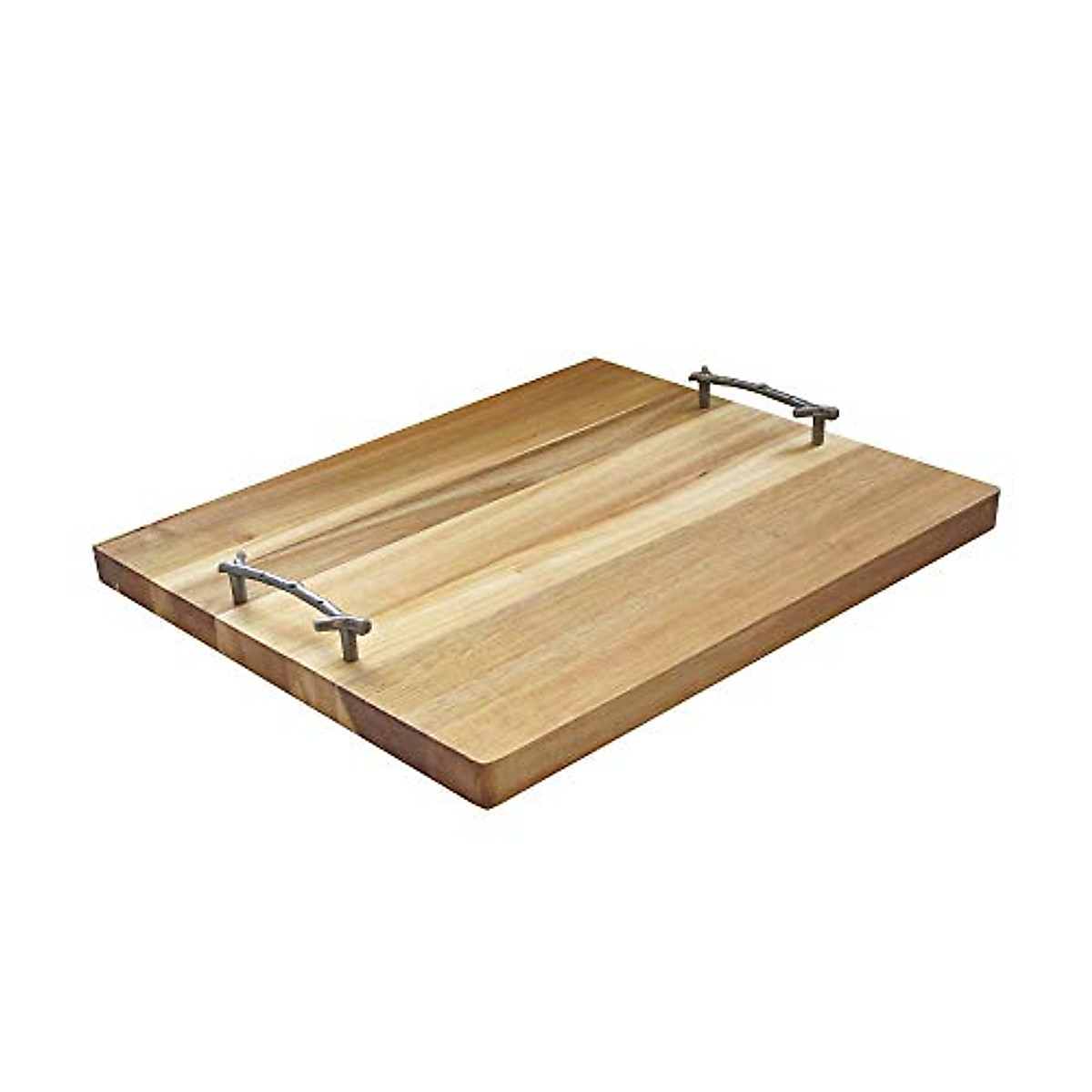 American Atelier Rectangle Wooden Tray - Natural Finish Metal Twig Designed Handles Coffee Tea Dinner Party - Great Centerpiece & Gift Idea , 16.5"x13.78"