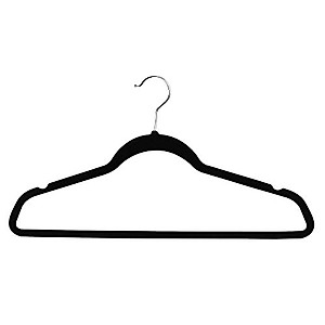 NAMCYANLY 10 Pack Non-Slip Velvet Flocked Clothes Hangers Suit Hangers Black Gray Durable 360 Degree Chrome Swivel Hook (45x23.5x0.5cm/17.71"x9.25"x0.2", Black, 10 Pack)