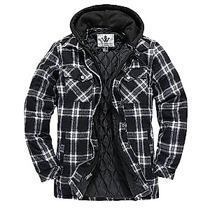 WenVen Men's Thicken Insulated Plaid Flannel Quilted Shirt Jacket, Black, 2XL