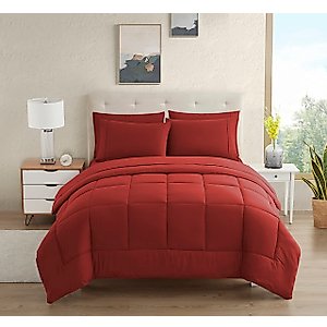 Dorm Room Essentials College Bedding Comforter Set 5 Piece Twin XL Size Bed in a Bag for College Students Boys and Girls, Twin XL, Red