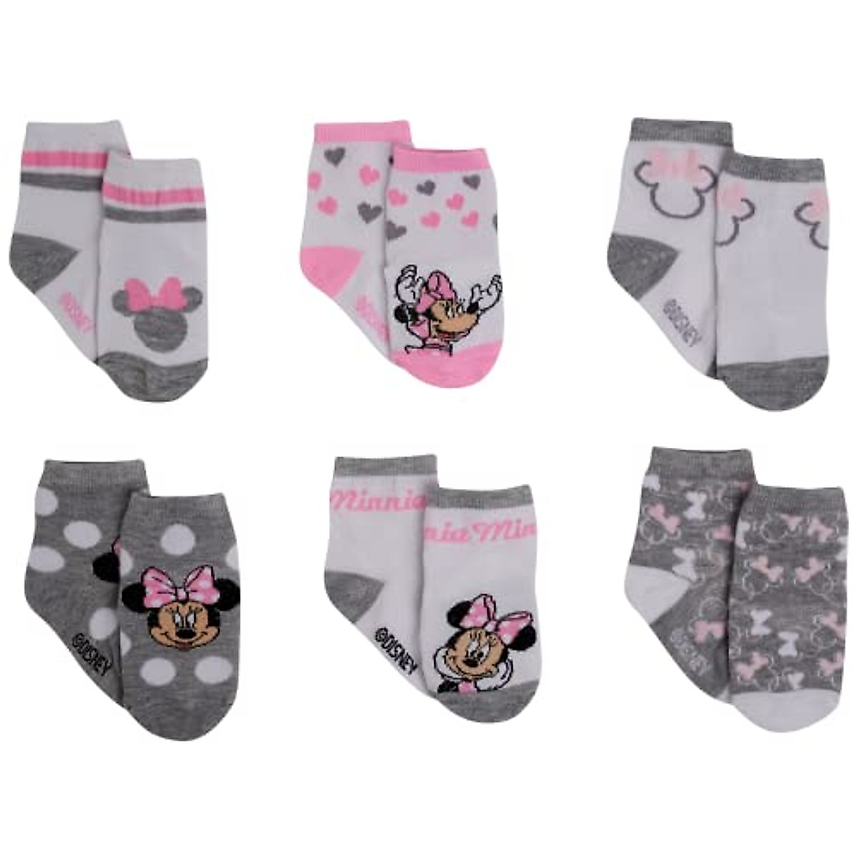 Disney Baby Girls Socks - 12 Pack Soft Newborn Baby Socks Character Prints - Cute Newborn and Infant Socks, 0-24M, Size 12-24 Months, Minnie Mouse Pink/Grey