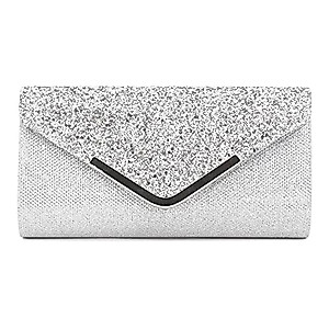 Gabrine Womens Shiny Sequins Evening Bag Envelop Bag Handbag Clutch Purse for Wedding Party Prom(Grid Silver)