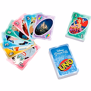 Mattel Games UNO Disney Princess The Little Mermaid Card Game for Family Night Featuring Movie Themed Graphics for 2-10 Players