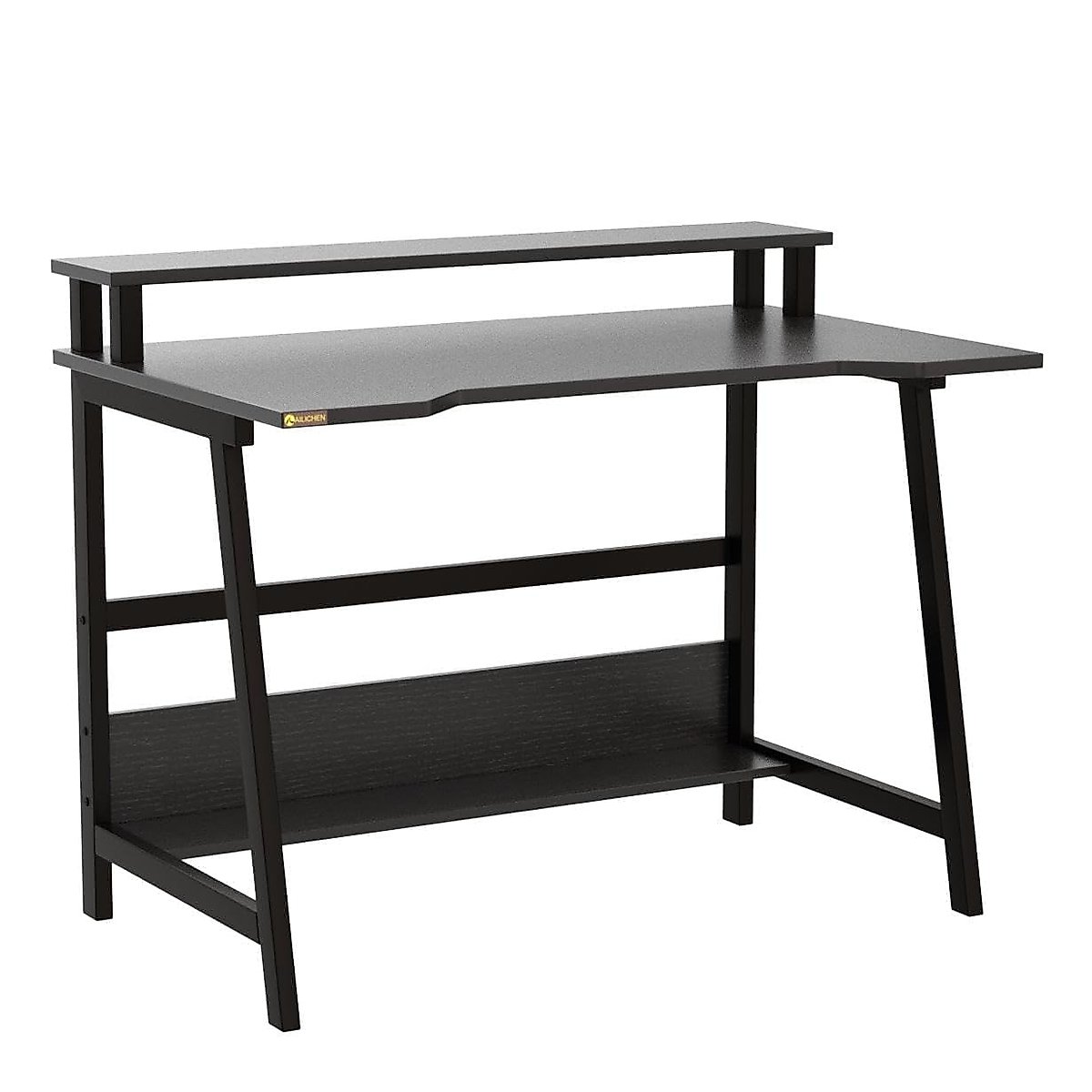 YQ JENMW 31.5 Inch Small Desk, Small Computer Desk for Small Spaces, Modern Writing Table with Monitor Storage Shelf, Compact Laptop Desk for Home Office and Study, Black