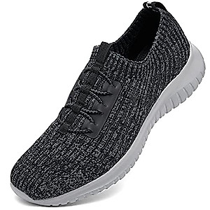 konhill Women's Comfortable Walking Shoes - Tennis Athletic Casual Slip on Sneakers 7 US Dark Grey/Grey,37.5