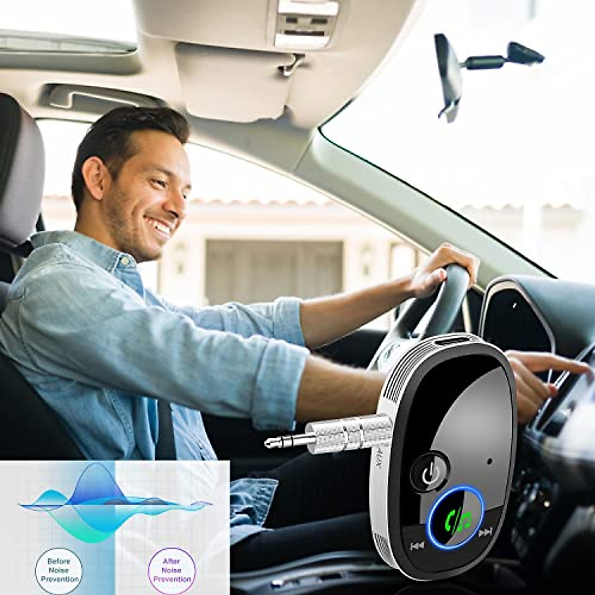 Friencity Aux Bluetooth Adapter for Car, Wireless Bluetooth 5.0 Audio Receiver w/ Hands-Free Calling Noise Cancelling for Car/Home Stereo System, Wired Headphones/Speaker, Music Streaming