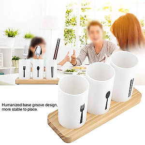 Oak Wooden Base Chopsticks Holder Cutlery Storage Box Drain Rack Knife Organizer Kitchen Tools with Bamboo Wood Base