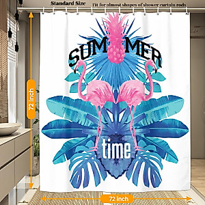 Aglebo Watercolor Tropical Flamingo Palm Leaves Shower Curtain Fabric Shower Curtain Set with 12 Hooks Water-Proof 72 * 72 Inches for Bathroom Beach Caravan Hotel