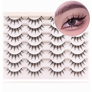 Losha Manga Lashes Fluffy Faux Mink Lashes 14 Pairs Natural False Lashes Pack Wispy Short Anime Lashes Look Like Individual Clusters (3D1009)