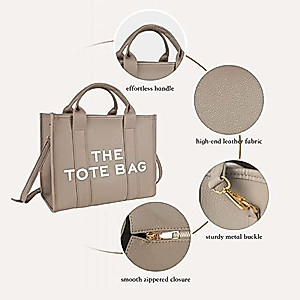 The Tote Bags for Women Large Travel Tote Bag Purse with Zipper PU Leather Tote Bag Top-Handle Shoulder Crossbody Bags Grey