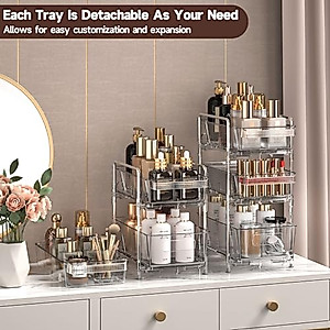 FEIMADA Under Sink Organizers and Storage 2 Packs, 2 Tier Bathroom Organizer Clear Pull out Cabinet Organizer for Bathroom Storage Kitchen Pantry Storage, Medicine Cabinet Organizer with Dividers