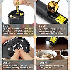 2 Pack-Electric Salt and Pepper Grinder Set, Coldairsoap Automatic Salt Pepper Mill Grinder with LED Light, Adjustable Coarseness, One-Hand Operation for Kitchen BBQ, Battery Operated Salt Grinder