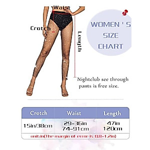 Yokawe Mesh Crystal Fishnet Pants Black Sparkly Rhinestone Body Chain See Through Bottoms Bikini Nightclub Party Rave Festival Body Accessories Jewelry for Women and Girls (Black, 120)