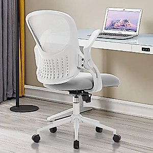 Office Chair, Ergonomic Home Office Desk Chairs, Breathable Mesh Back Lumbar Support Computer Chair, Adjustable Height Comfy Swivel Task Chair with Flip-up Arms & Wheels, Grey