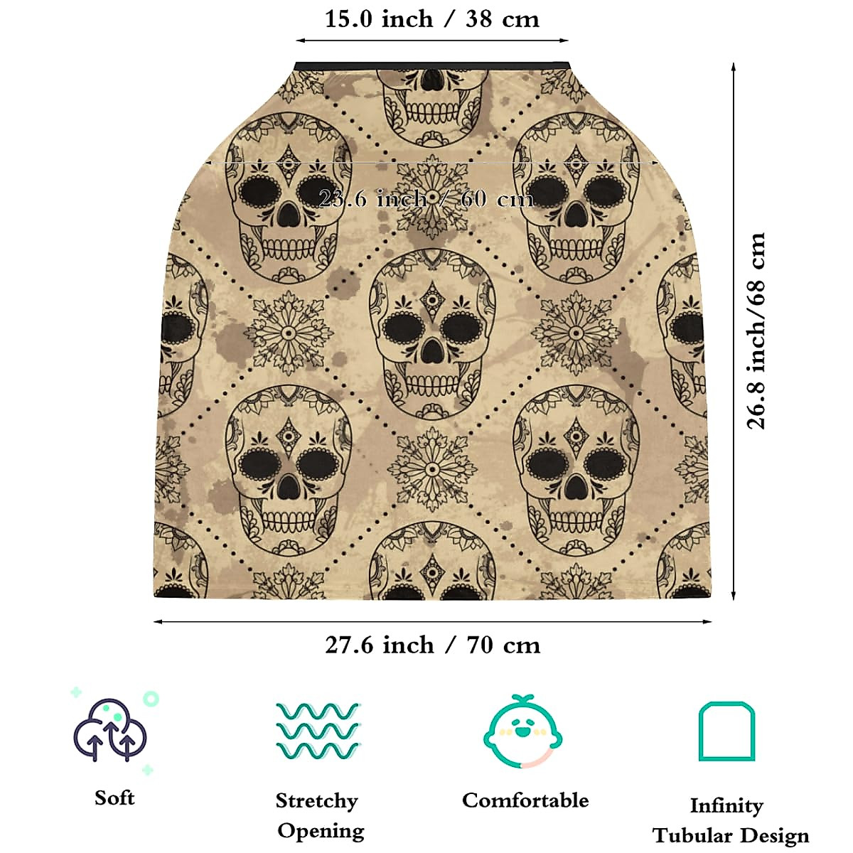 Vintage Sugar Skull Baby Car Seat Cover for Baby Boys and Girls Breathable Lightweight Carseat Cover Baby Carrier Cover Soft Flexible for Girls Boys