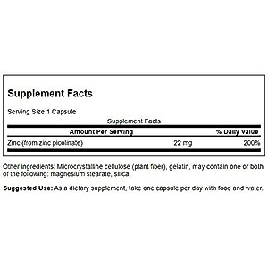 Swanson Zinc Picolinate - Mineral Supplement Promoting Prostate Health, Vision Health, & Immune Support - Body Preferred Form of Chelated Zinc - (60 Capsules, 22mg Each) 2 Pack