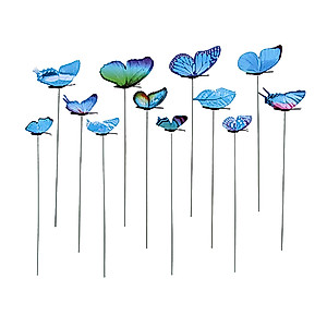 uookboy 12Pcs Butterfly Stakes Outdoor Yard Planter Flower Pot Bed Garden Decor Yard Art Waterproof Butterfly Decorations for Indoor/Outdoor Yard, Patio Plant Pot, Flower Bed, Home Decoration (Blue)