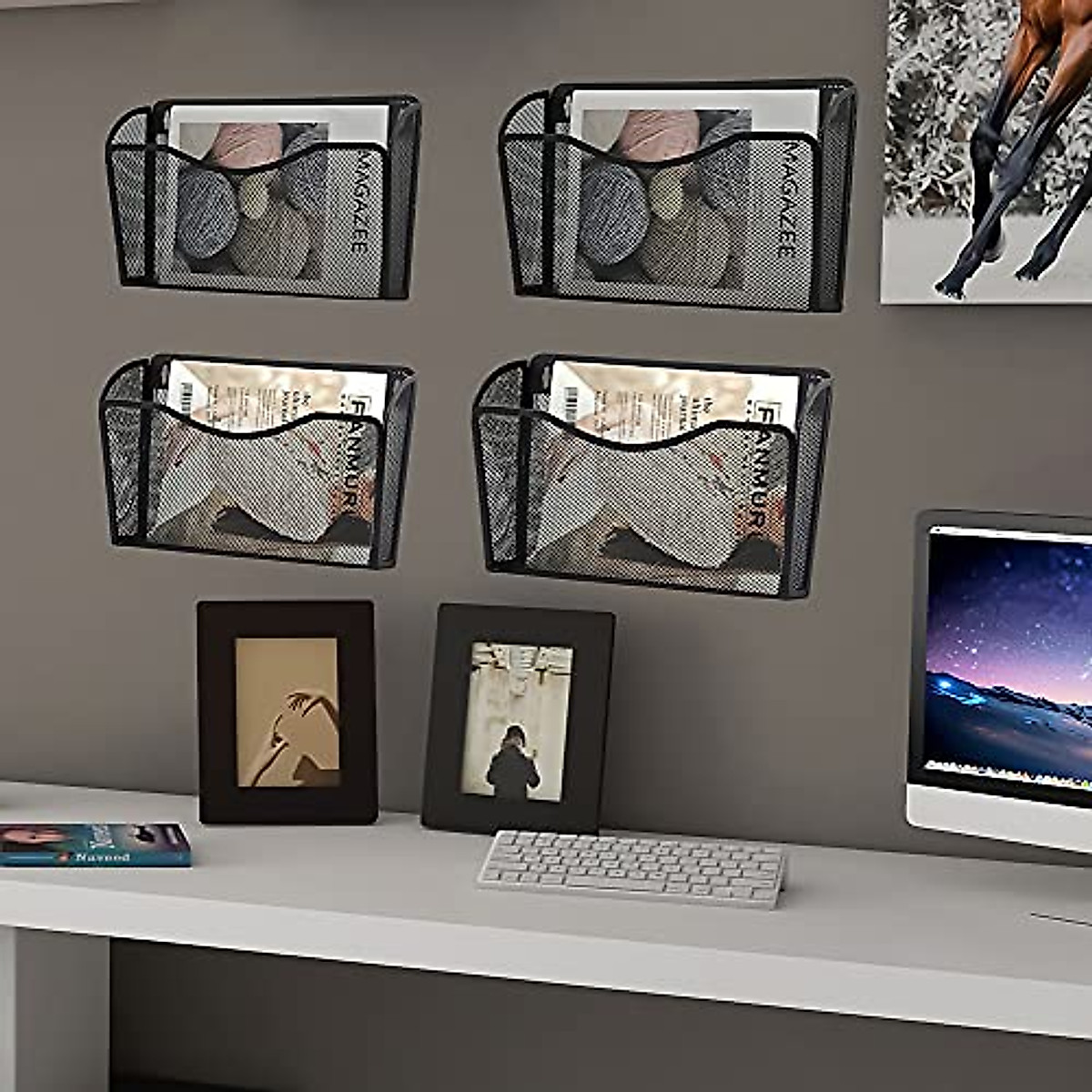 COSYAWN 3 Pack Mesh Wall Mounted File Holder Hanging Wall File Organizers for Home and Office