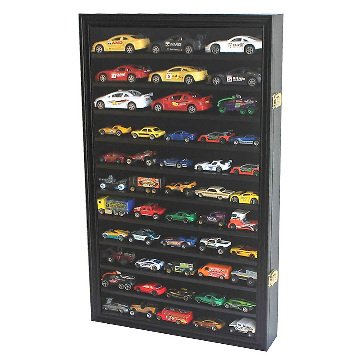 Hot Model Toys Cars Diecast Display Case Cabinet Wall Rack Compatible with Wheels and Matchbox Cars 1/64-1/43 Scale, 26.5" H X 16" W X 3.25" D Black Color Frame