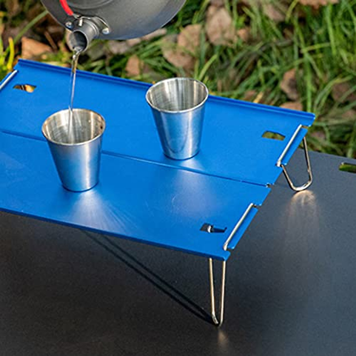 Gadpiparty Small Folding Camping Table: Portable Aluminum Outdoor Folding Table Camp Table Lightweight Beach Table for Picnic Cooking Beach Backpacking Blue
