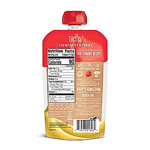 Happy Baby Organics Clearly Crafted Stage 2 Baby Food, Bananas, Raspberries & Oats, 4 Ounce Pouch (Pack of 16) packaging may vary