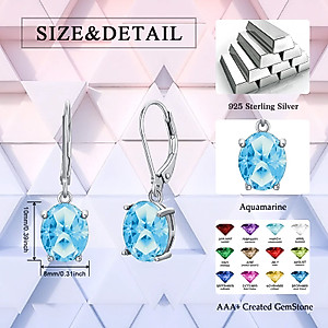 Blue Birthstone Earrings 925 Sterling Silver Created Aquamarine Earrings for Women, Birthday Dangle Earrings for Women
