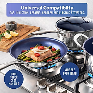 Granitestone Blue Non Stick Frying Pan, 10” Stainless Steel Pan for Cooking, Induction Frying Pan Nonstick, Egg Pan, Easy Cleanup, Stay Cool Handle, Ultra Durable, Oven Dishwasher Safe 100% Toxin Free