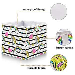Cartoon Unicorns Rainbows Cube Storage Bin Foldable Storage Cubes Waterproof Toy Basket for Cube Organizer Bins for Kids Nursery Book Bathroom Closet Girls Boys - 11.02x11.02x11.02 in