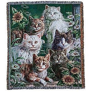 EZ.enjoy Garden Cat Flower Woven Tapestry Throw Blanket with Fringe 50X60 inches